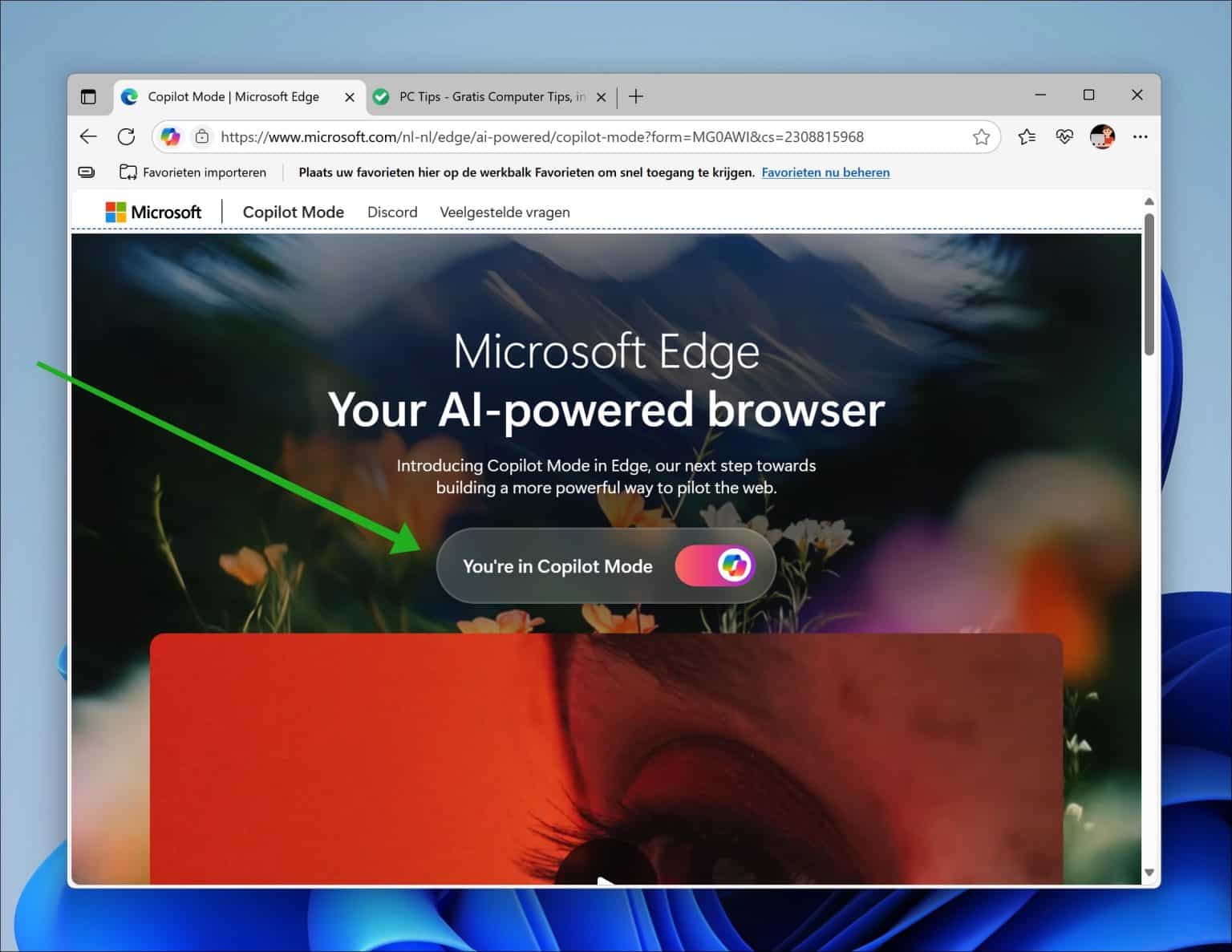 Copilot modus inschakelen in Microsoft Edge