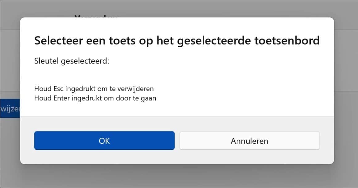 Toetsen of snelkoppeling opnieuw toewijzen