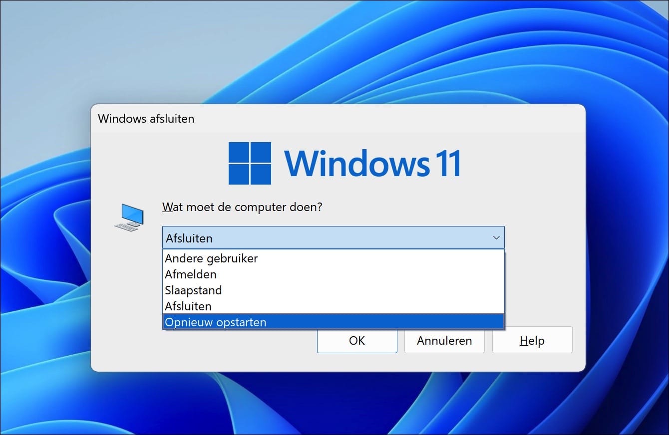 Windows 11 opnieuw opstarten (10 verschillende manieren)