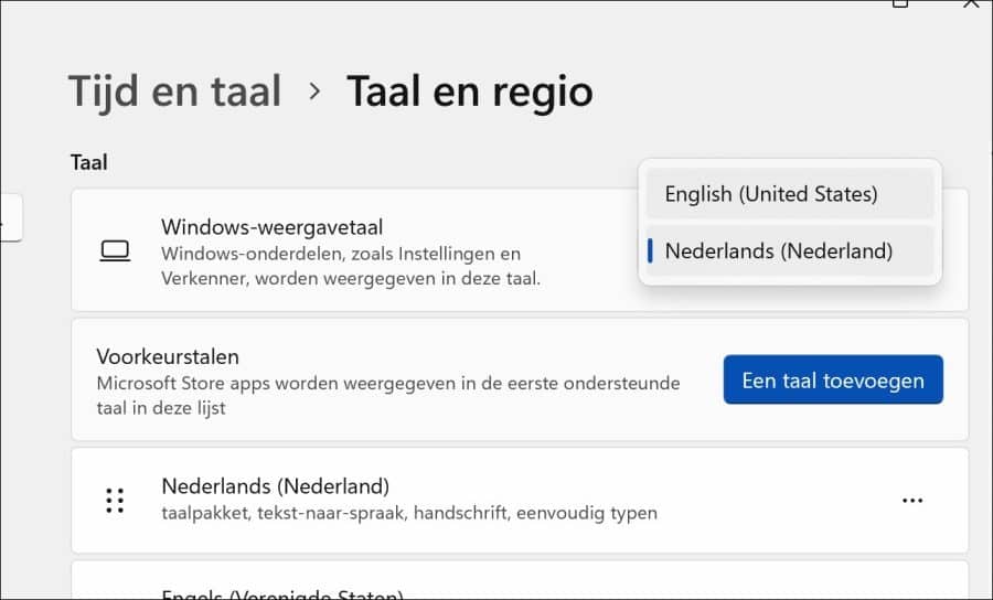 Taal wijzigen in Windows 11