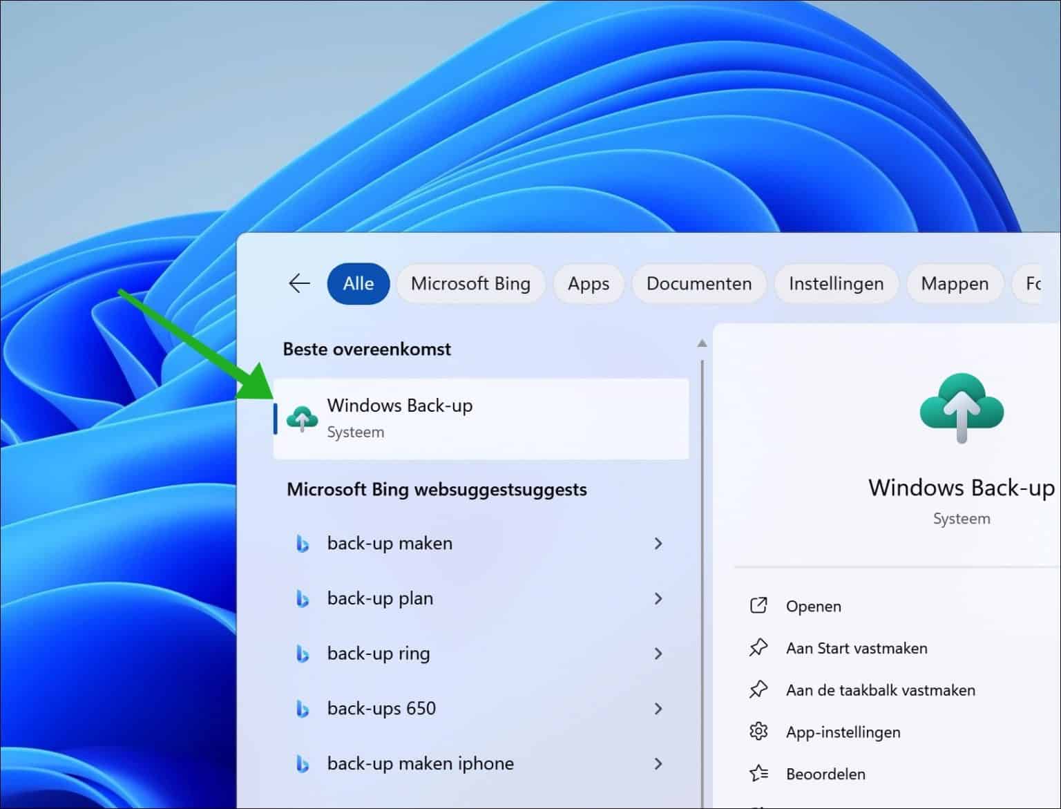 Back-up maken en herstellen met Windows back-up app