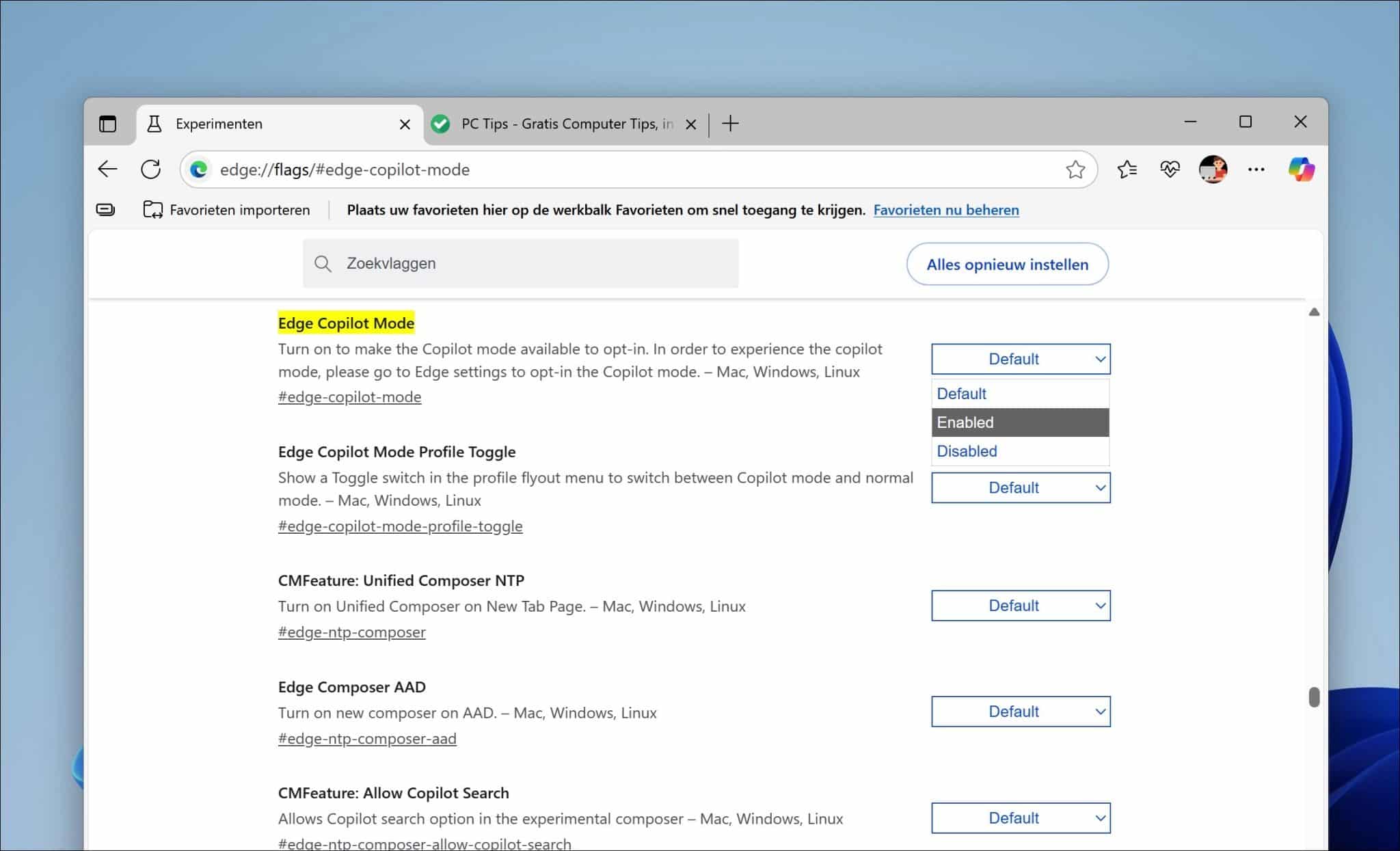 Copilot modus inschakelen in Microsoft Edge