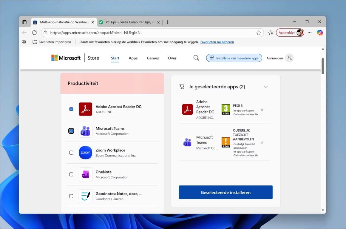 Hoe installeert u meerdere apps tegelijk via de Microsoft Store?