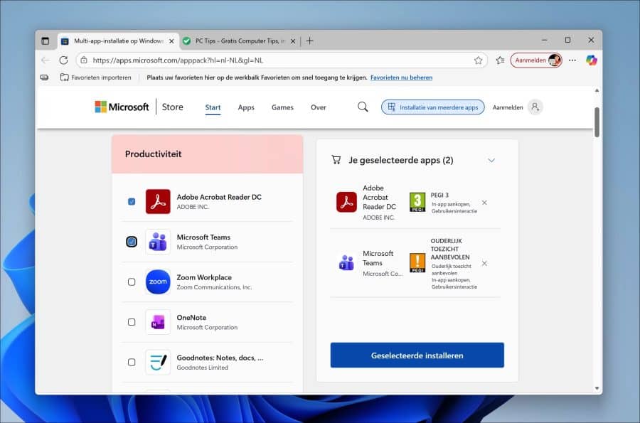 Hoe installeert u meerdere apps tegelijk via de Microsoft Store?